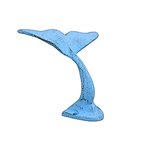 Handcrafted Nautical Decor Rustic Light Blue Cast Iron Decorative Whale Tail Hook 5" - Cast Iron Decoratio