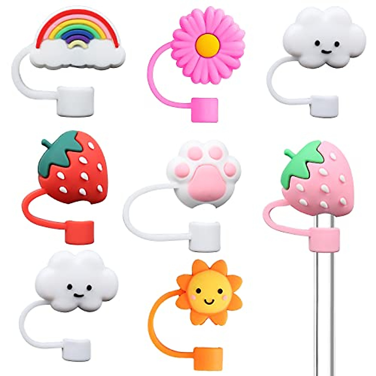 Silicone Word Straw Cover Cute Reusable Drinking Straw Caps Lids Dust-Proof Straw Plugs for Straw Tips for Home Kitchen Accessories (D-8PCS)
