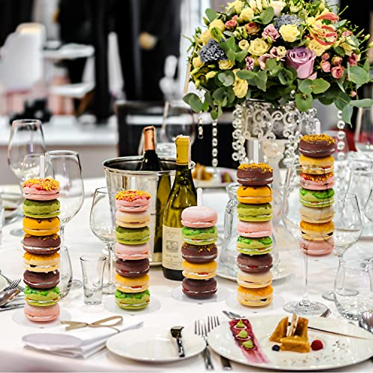 Clear Bubble Acrylic Donut Stands -5PCS Bagel Holder Display,Reusable Doughnut Pretzel Tower for Dessert Table,Wedding Bar,Birthday Party,Treat Table Decor Parties Stacker with Built-in Copper Nut by VREASK