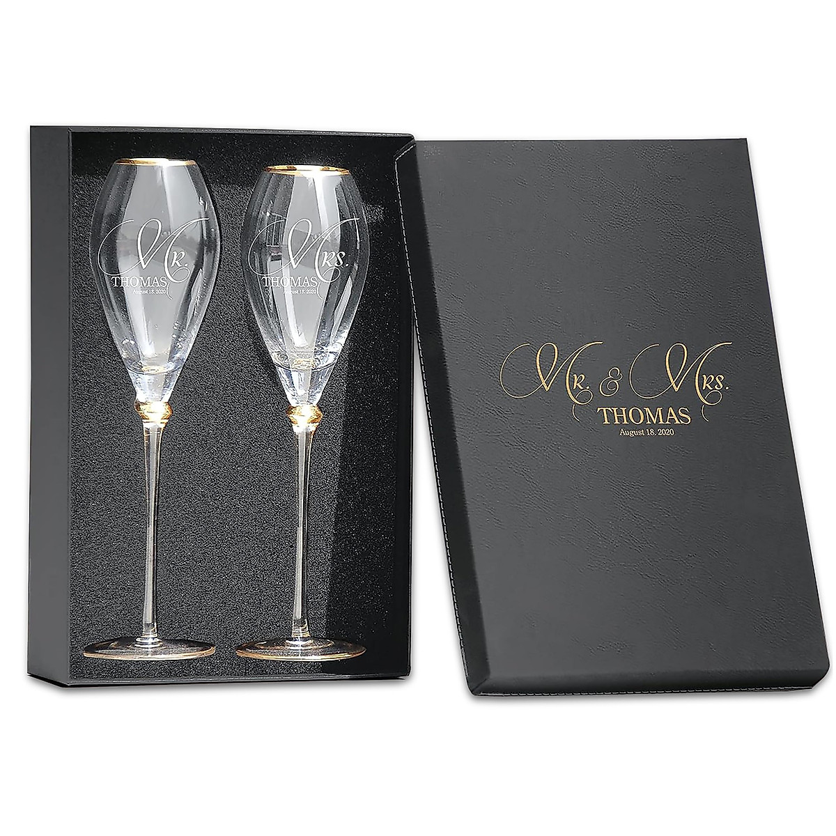 Krezy Case Set of 2 Personalized Wedding Engraved Champagne Flutes- Mr and Mrs Design - For Weddings,Parties and Anniversary