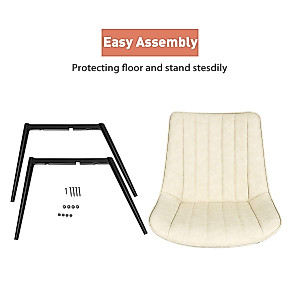 HOMHUM 4 PCS Faux Leather Dining Chairs, Mid Century Modern Leisure Upholstered Chair with Metal Legs for Kitchen Living Room Beige