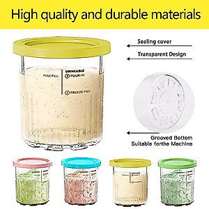 Replacement Pints and Lids for Ninja Creami, Compatible with Ninja NC501 NC500 Series, 24 oz Creami Pint Containers with Leak Proof Lids (blue, yellow, pink, green) (4pcs)