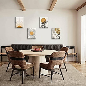 Abstract Bohemian Wall Art Sun Prints - Boho Line Poster Pictures Mid Century Canvas Artwork Framed 12x16 Inches Plant Leaf Minimalist Painting Home Decoration for Bedroom Bathroom Living Room Decor