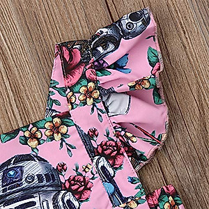 Axupico Baby Girl Romper Clothes Newborn One Piece Romper Floral Sleeveless Backless Ruffle Sleeve Princess Summer Clothes (Pink, 6-9Months)