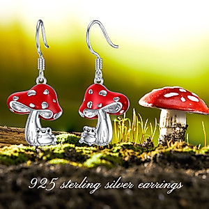 Frog Mushroom Earrings S925 Sterling Silver Cute Mushroom Dangle Earrings Mushroom Earrings Jewelry Gifts for Women