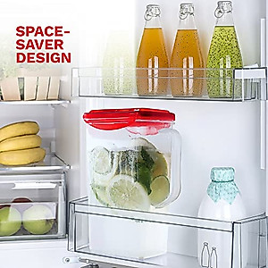 Pitcher 50 Oz. (Set of 2) Plastic Pitcher with Lid | Jug for Fridge | Juice Container with Lid | Iced Tea Pitcher | Airtight Pitcher with Spout Perfect for Lemonade, Water. BPA Free, Red (Small)