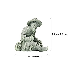 Cabilock 2pcs Mini Fisherman Figurines Chinese Mudman Sitting Fishing Garden Statue Chinese Elder Statue Landscape Micro Bonsai Terrarium Aquarium Ornaments for Fairy Garden