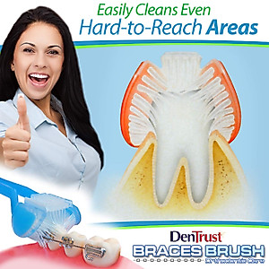 DenTrust 4PK | Braces Brush 3-Sided Toothbrush | Cleans Better Around Orthodontic Brackets | Made in America | Ultra Soft Gentle Heads | Built-in Tongue Cleaner for Fresh Breath
