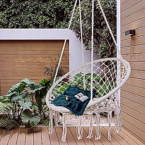 YRYM HT Macrame Swing Hammock Chair - Macrame Hanging Chair with Durable Hanging Hardware Kit, Indoor & Outdoor Macrame Swing Chairs for Bedrooms, Patio, Porch, Deck, Yard, Garden