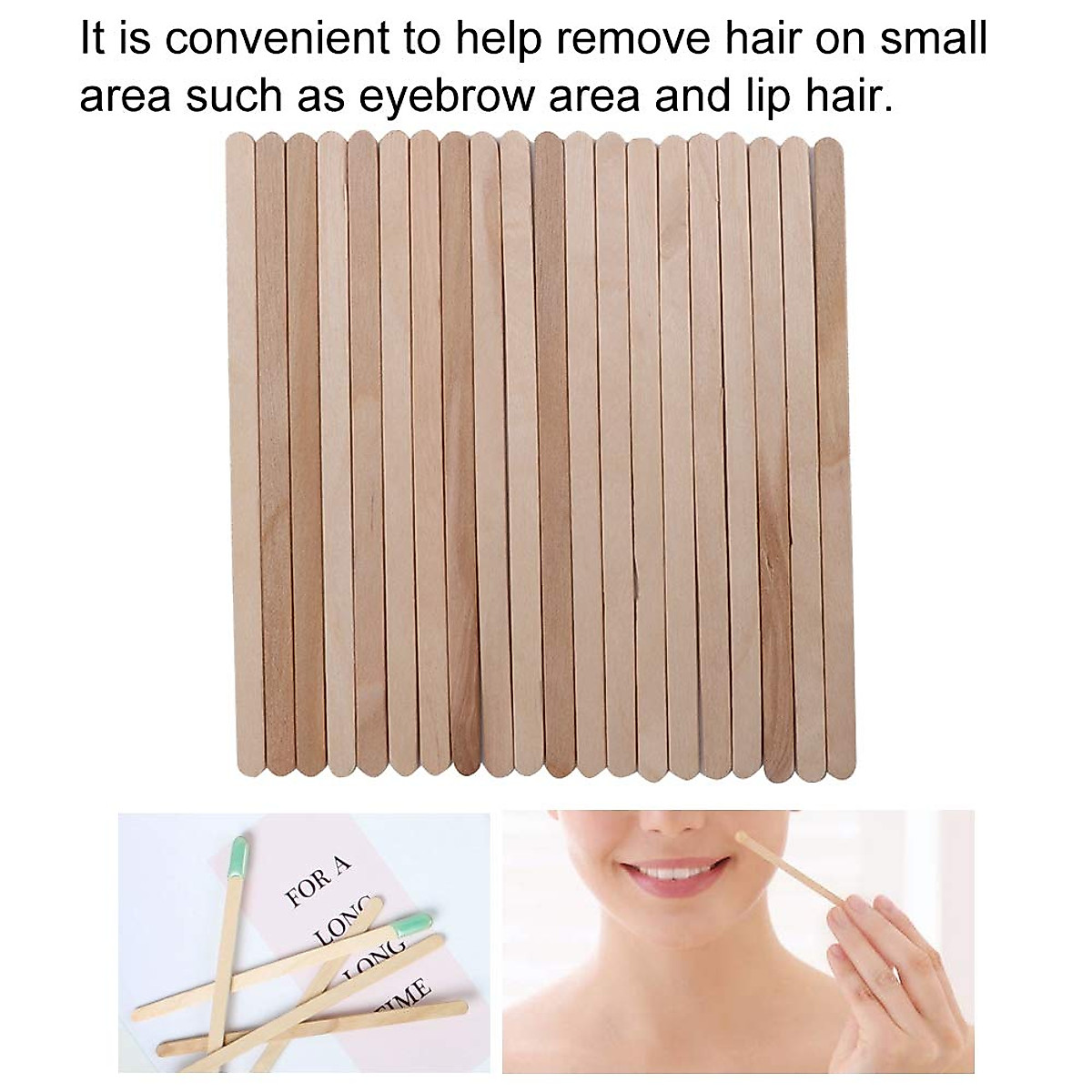 100 Hair Removal Stick,Wax Sticks, Disposable use design clean and hygienic Wood Waxing Craft Sticks Spatulas Applicators for Face Eyebrows Lip Hand Hair Removal Eyebrow and Body