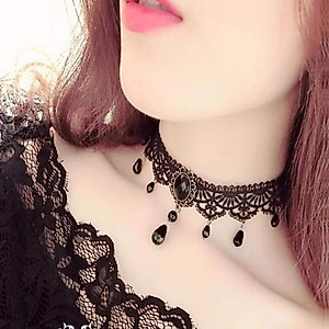 Dumcondy Halloween Elegant Sexy Women Girl Retro Gothic Punk Style Necklace Black Lace Neck Chain Collar Statement Choker Victorian Steampunk Jewelry Party Wedding Princess,5 Pieces/Set