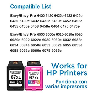 High Yield for HP Ink 67XL Black Color Combo Pack, for HP67 67 Ink Cartridges Compatible for HP Envy 6055e 6000, DeskJet 2755e 2700, 4155e 4100 6055 6455e 6400 4100e 2700e 6455 4155 2742e 2755 Printer