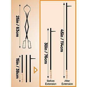 45in Extra Long Fire Poker - Blow Poke, 25in Fire Tongs, Portable Fire Pit Tools, Fireplace Poker and Tongs Set for Campfire Bonfires Wood Stove Firewood