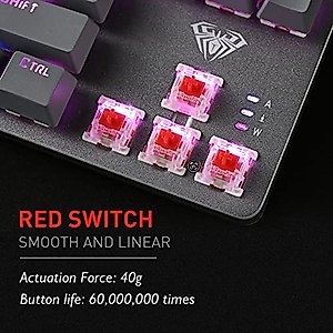 AULA F3287 Wired TKL Rainbow Mechanical Gaming Keyboard, 80% Compact Tenkeyless 87 Keys Layout w/Tactile Red Switches, White & Grey Mixed-Color Keycaps, Programmable Macro Keys