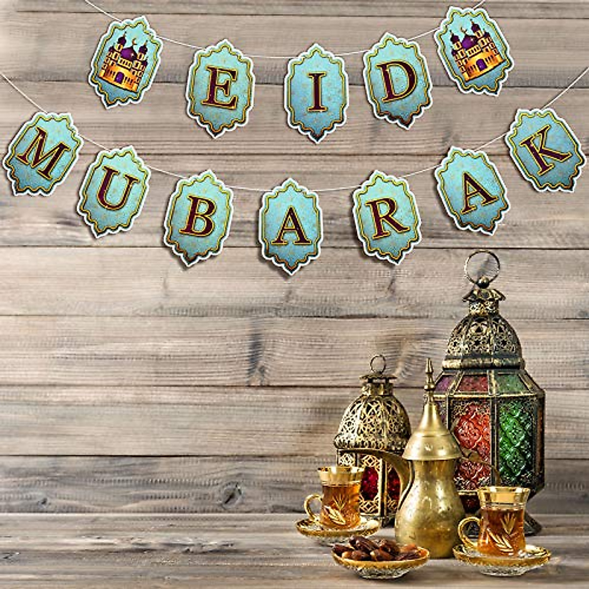 Eid Mubarak Decorations Banner Ramadan Mubarak for Muslim Ramadan Party Supplies Eid Mubarak Banner Garland Bunting Sign No Assembled Required