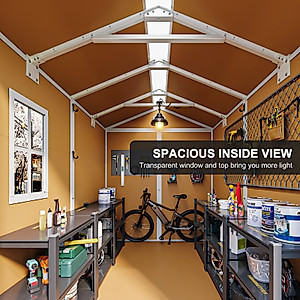 Outdoor Resin Storage Shed 8x6 FT, Plastic Sheds with Floor Window Lockable Door Included, Large Waterproof Outside Sheds Storage for Backyard Garden Patio Lawn Tools, Brown