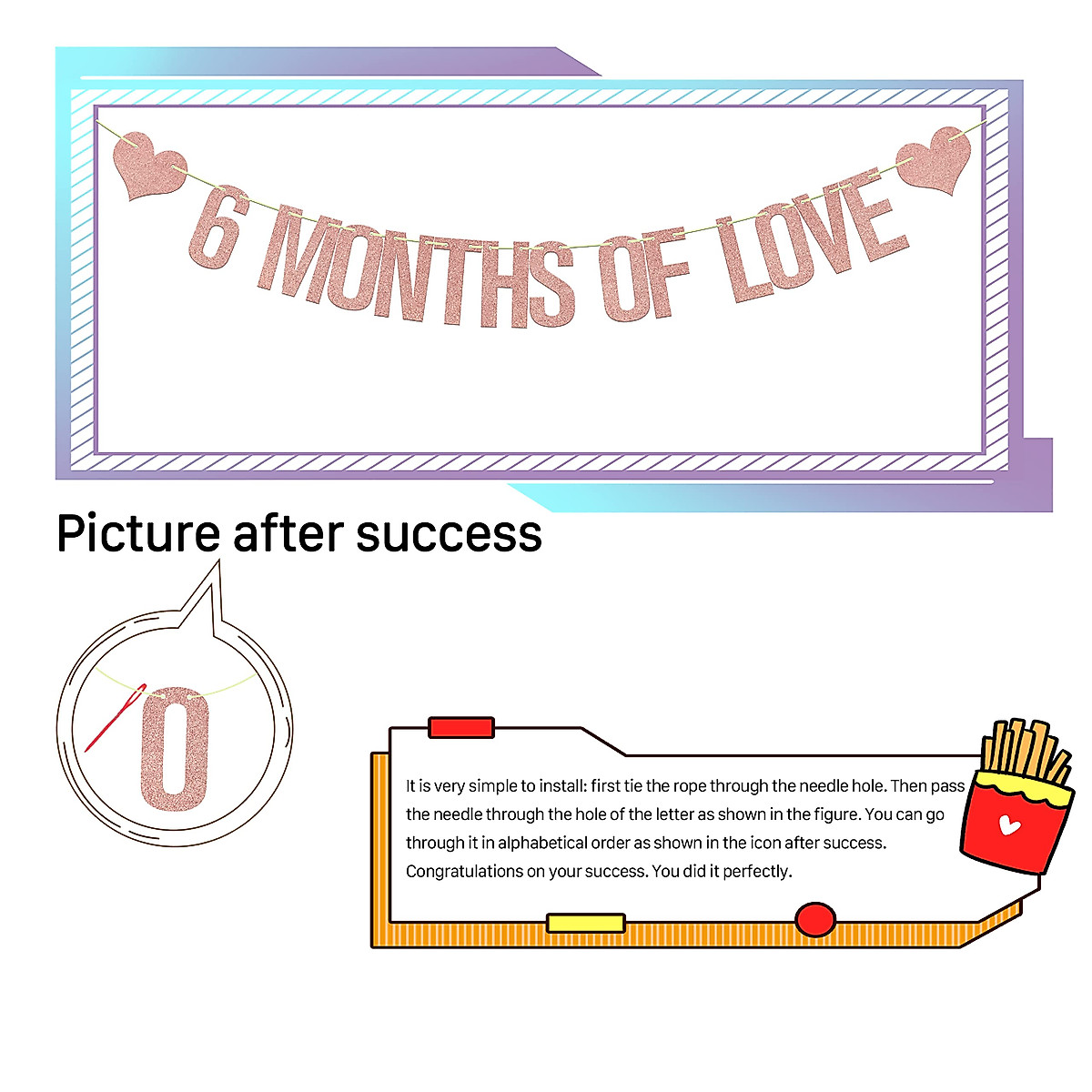 6 Months of Love Banner, Half Way to One Banner, Happy 6 Month, Half Birthday Decorations, 1/2 Birthday Baby Shower Party, First Birthday Party Supplies Rose Gold Glitter