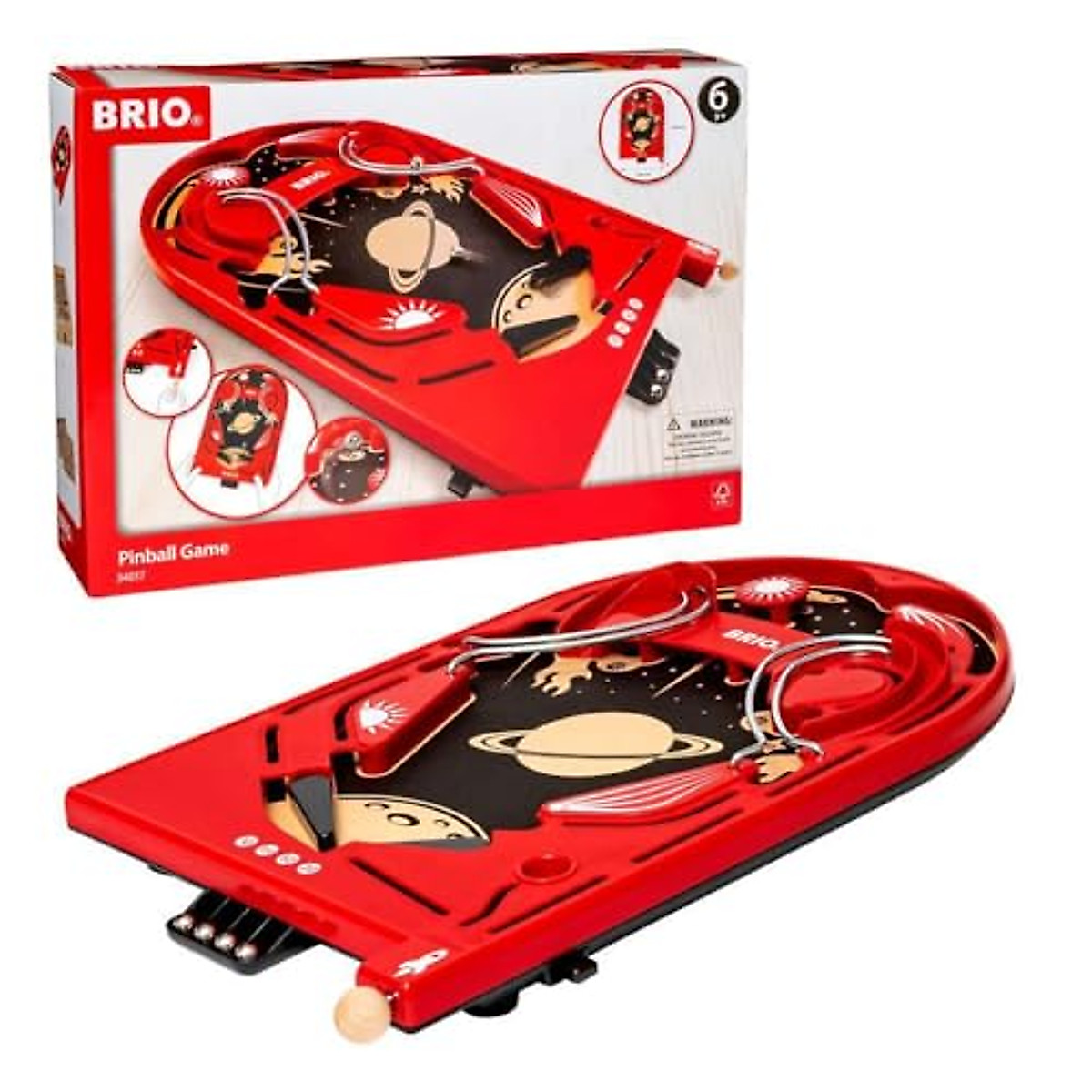 BRIO 34017 Pinball Game - Classic Vintage Arcade Style | Engaging Brain Game for Kids and Adults | Ideal Gift for Ages 6 and Up, Red