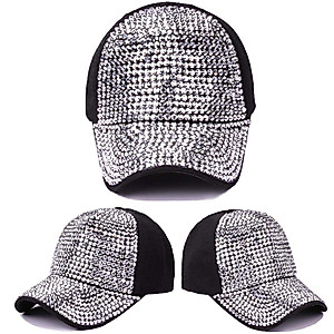Gudessly Women Men Studded Rhinestone Crystals Adjustable Baseball Cap Plain Sparkle Bling Denim Sun Hat
