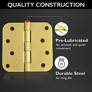 Door Hinges for Interior Doors 3-Pack 4-inch x 4-inch, Design House 5/8-inch Radius Steel Door Hinge Door Hardware, Satin Brass, 181578