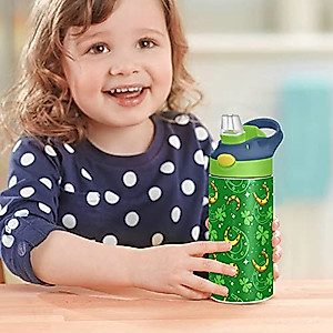 xigua Saint Patrick's Day Kids Water Bottle Double Walled Stainless Steel with Plastic Straw Wide Handle BPA-Free Leakproof Duck Mouth for Toddlers,Girls,Boys,12 oz
