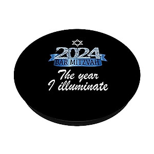 2024 Bar Mitzvah Quote Festive Black Blue Decor PopSockets Standard PopGrip