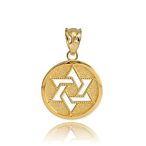 Fine 10k Yellow Gold Milgrain-Edged Medal Jewish Star of David Charm Pendant