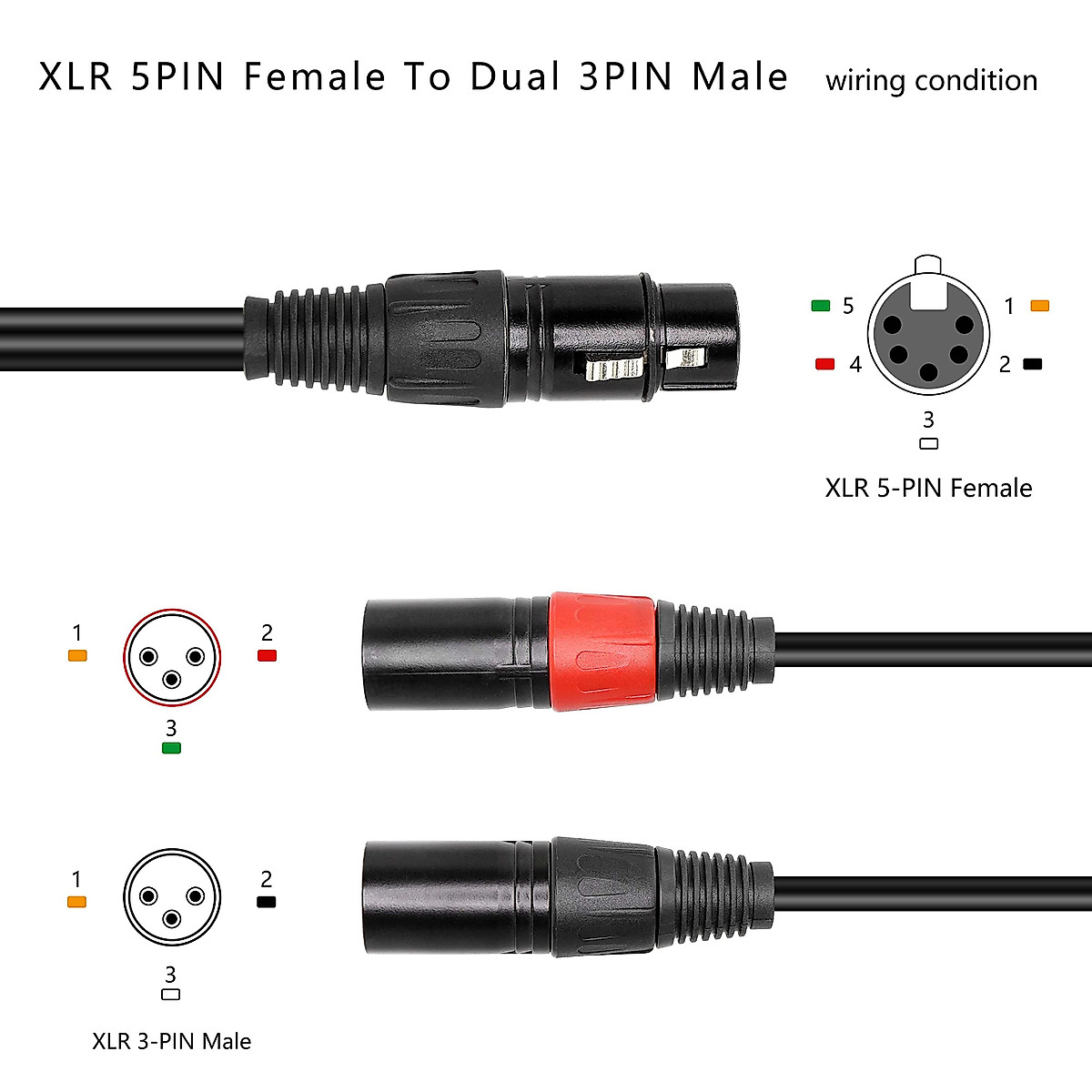 XMSJSIY Dual XLR 3 Pin to XLR 5 Pin DMX Stage Light Cable Audio Cable,DJ XLR 5-Pin Female to XLR 3-Pin Male Connector Mic Preamp Y Splitter Patch Cable for Microphone-50cm(Male to Female)