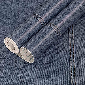 Self Adhesive Vinyl Decorative Blue Denim Shelf Liner Contact Paper for Cabinets Dresser Drawer Table Furniture Wall Decal 17.7X78.7 Inches