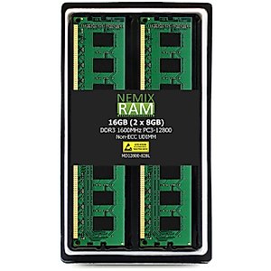 NEMIX RAM 16GB (2X8GB) DDR3 1600MHZ PC3-12800 2Rx8 1.35V 240-PIN Non-ECC UDIMM Unbuffered Desktop Memory KIT