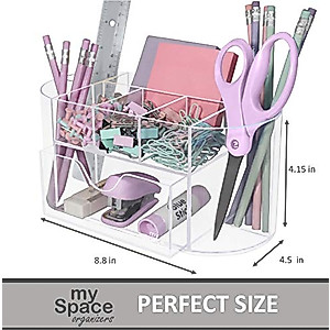 Desk Organizer Pen Holder Acrylic for Office Supplies and Desk Accessories Clear Office Organization Desktop Organizer for Room College Dorm Home School (Clear)