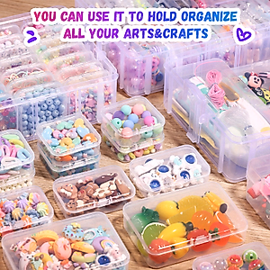Funtopia Bead Organizers and Storage, 56 Pcs Small Plastic Containers with Lids and 3-Tier Stackable Storage Box, Mini Clear Organizers for Jewelry Toys Craft Storage (4 Sizes)