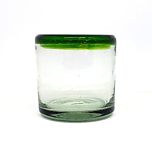 Emerald Green Rim 8 oz DOF Rock Glasses (set of 6), Recycled Glass, Lead-free, Toxin-Free (DOF Rocks)