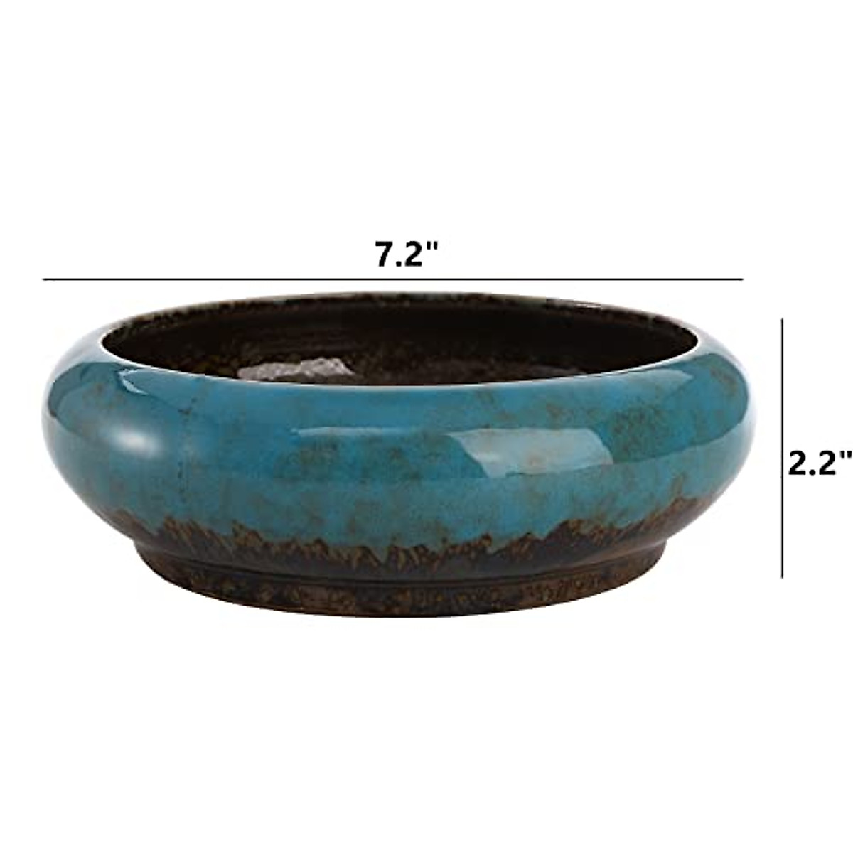 Peohud Ceramic Succulent Pot, 7.2 Inch Large Succulent Planter Pot with Drainage Hole, Shallow Bonsai Pot with Bamboo Tray for Cactus Indoor Outdoor Plant