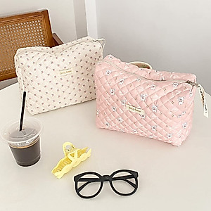 JQWSVE Kawaii Coquette Makeup Bag Cute Cosmetic Bag Aesthetic Floral Makeup Pouch Travel Toiletry Bags for Women Kawaii Stuff