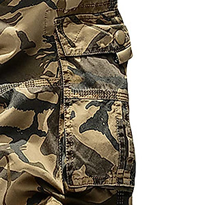 Men's Camo Cotton Cargo Shorts Camouflage Relaxed Fit Multi Pockets Short Casual Lightweight Military Short Pants (Khaki,29)