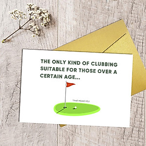 Qiliji Funny Golf Birthday Card for Husband Dad Granddad, Happy Birthday Card for Aged Golfers, Clubbing Suitable For Those Over A Certain Age