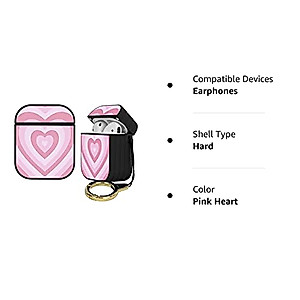 Illians OOK Case Compatible with Airpods 1&2 Magnetic Closure Full Body Protective Hard Plastic Airpods Case Pink Heart Design Wireless Charging Black Cover with Ring Key-Chain