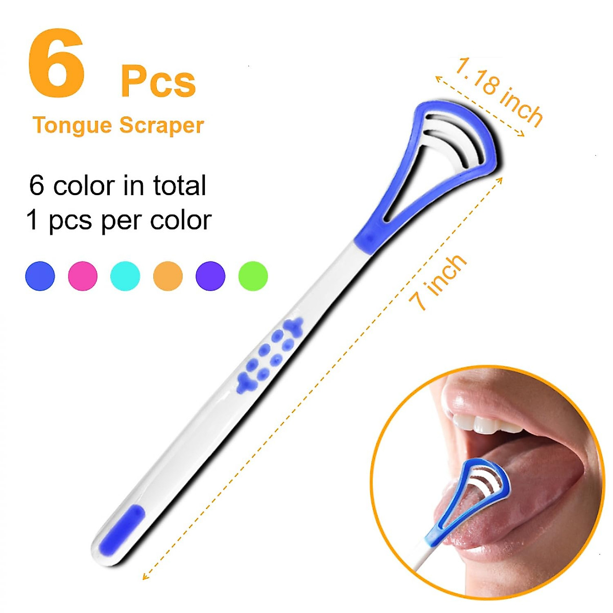 SenseYo Colorful 6 Pcs 100% BPA Free Tongue Scraper Cleaner Universal for Adults Kids for Reducing Bad Breath Keeping Oral Health