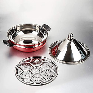 Moroccan Tagine Pot, Stainless Steel Soup Pot Lid, with Heat Insulation and Anti-Scalding Handle, for Gas Induction Cooker