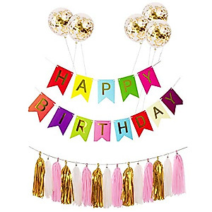 Birthday Party Decoration Happy Birthday Banner Confetti Balloons Tassels Garland Set for Men Women