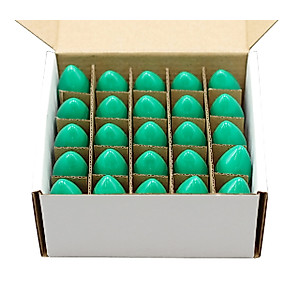 Box of 25 Light Bulbs - C7, Incandescent Steady Burning - Opaque Green - 7 Watt, Extended Life, Nickel Plated Candelabra Base - Great for Decorative Lights and Halloween Strings
