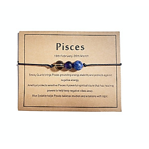 Zodiac Natural Stone Horoscope Bracelets 12 Constellation Astrology Healing Gemstone Crystal Card Packaging Horoscope Bracelet for Women Girls Teens Birthday Anniversary Friendship Exquisite Jewelry