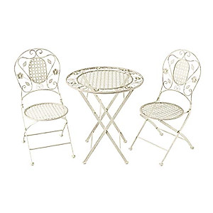 Lavish Home 80-OUTD-1 Outdoor Furniture for Garden, Patio, Porch Folding Bistro Set – 3PC Table and Chairs with Lattice & Leaf Design, White