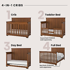 Child Craft Redmond Full Panel 4-in-1 Convertible Crib, Baby Crib Converts to Day Bed, Toddler Bed and Full Size Bed, 3 Adjustable Mattress Positions, Non-Toxic, Baby Safe Finish (Coach Cherry)