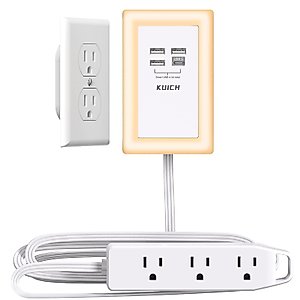KUICH Power Strip with Night Light and 4 USB Ports Power Plug, 6 Ft Extension Cord and 3 Outlet Extender, Wall Mount for Home Office Dorm Room Essentials, ETL Listed