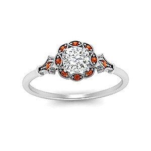 JewelryGift Vintage Halo Diamond Engagement Ring Sterling Silver Natural Garnet Cushion Shape Red Color Vintage Engagement Rings Pave Setting in Size 8 Handcraft Chakra Healing
