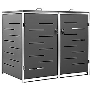 Canditree Outdoor Storage Shed for Garbage Cans, Double Wheelie Bin Shed Stainless Steel for Patio Garden (Anthracite)