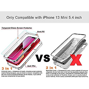COOLQO Compatible for iPhone 13 Mini Case 5.4 Inch, with [2 x Tempered Glass Screen Protector] Clear 360 Full Body Protective Coverage Silicone 14 ft Drop Military Grade Shockproof Phone Cover