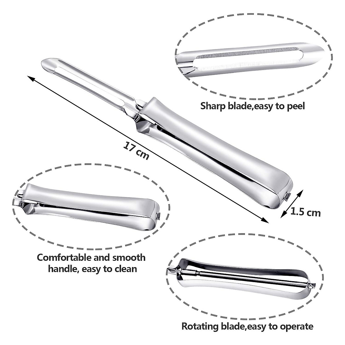 Stainless Steel Peeler Kitchen Vegetable Peeler Fruit Vegetable Peeler Rotary Peeler for Home Kitchen Carrots Potatoes Peeling Tools(5 Pieces)